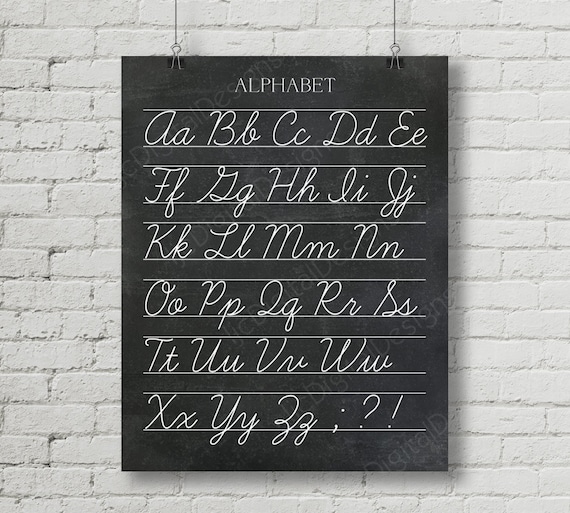 Vintage Alphabet Cursive Classroom Poster Digital Chalkboard - Etsy