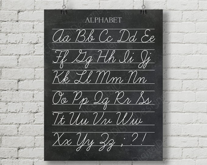 Vintage Alphabet Cursive Classroom Poster Digital Chalkboard - Etsy