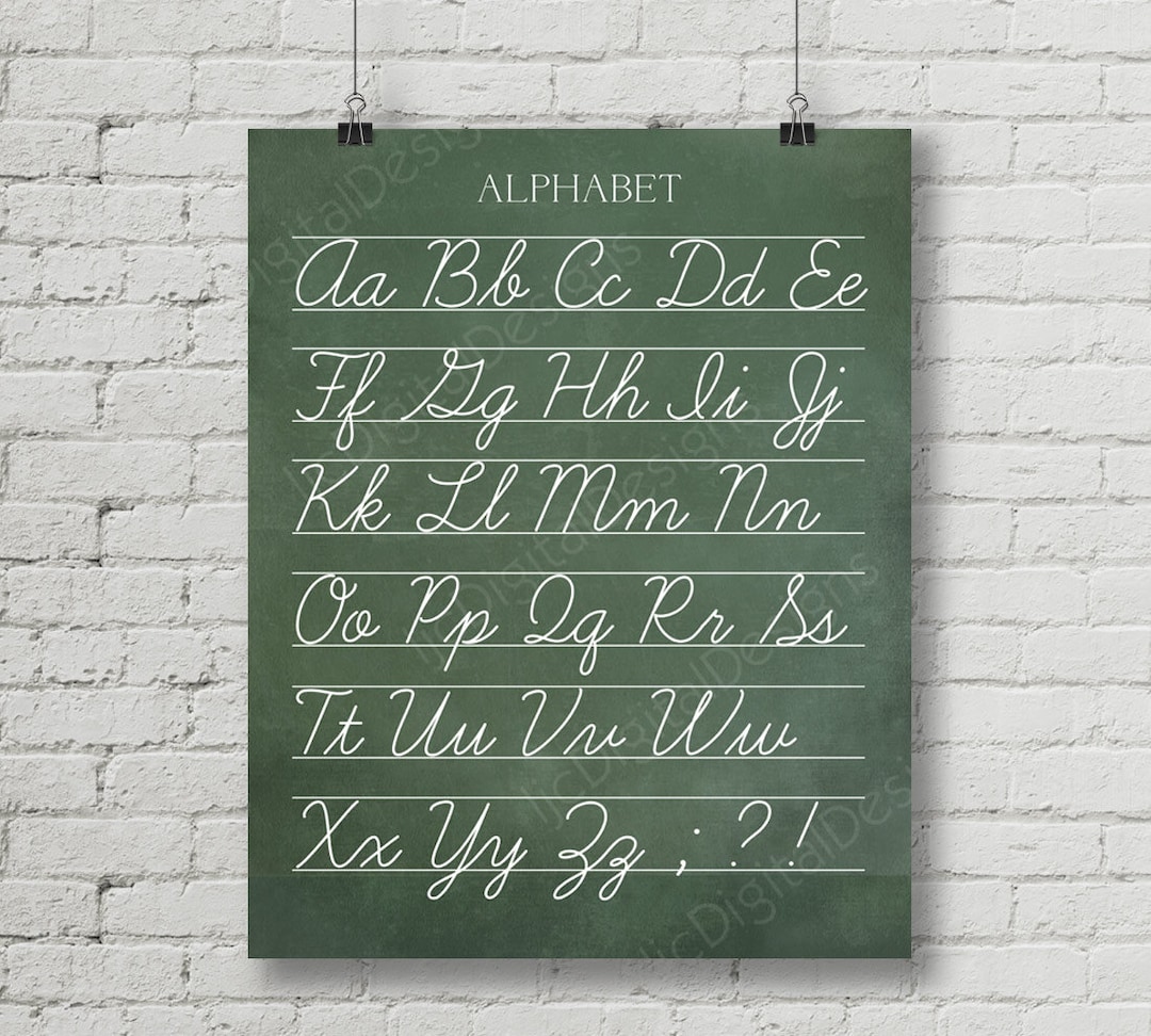 Vintage Alphabet Cursive Classroom Poster Digital Chalkboard Word Art ...
