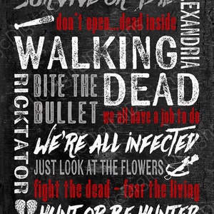 Walking Dead Fan Art Printable Digital Subway Art Word Art Typography ...