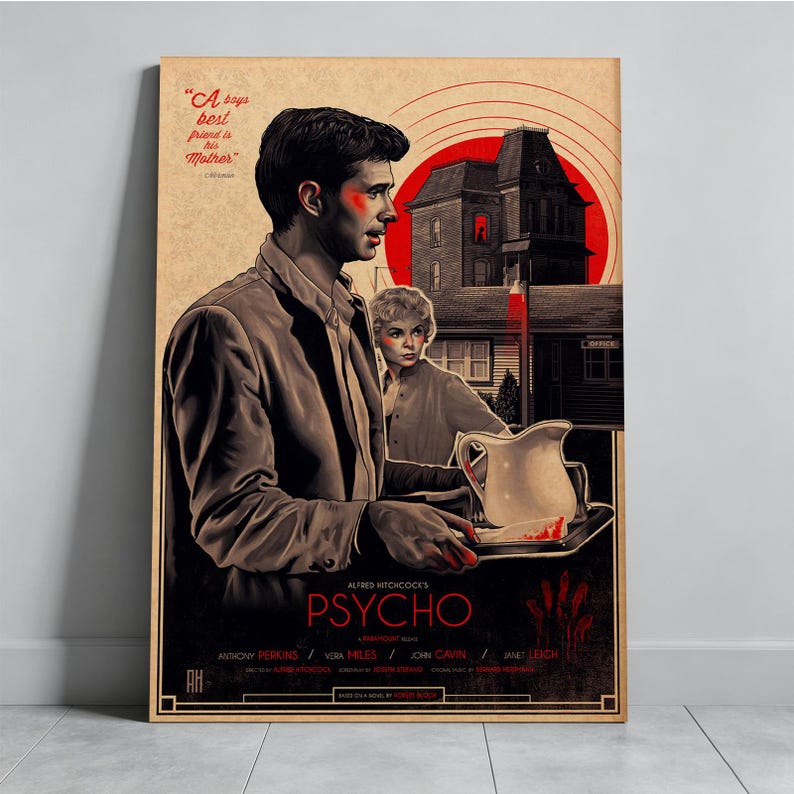 Psycho Alfred Hitchcock Movie Poster | Vintage Horror Canvas Wall Art ...