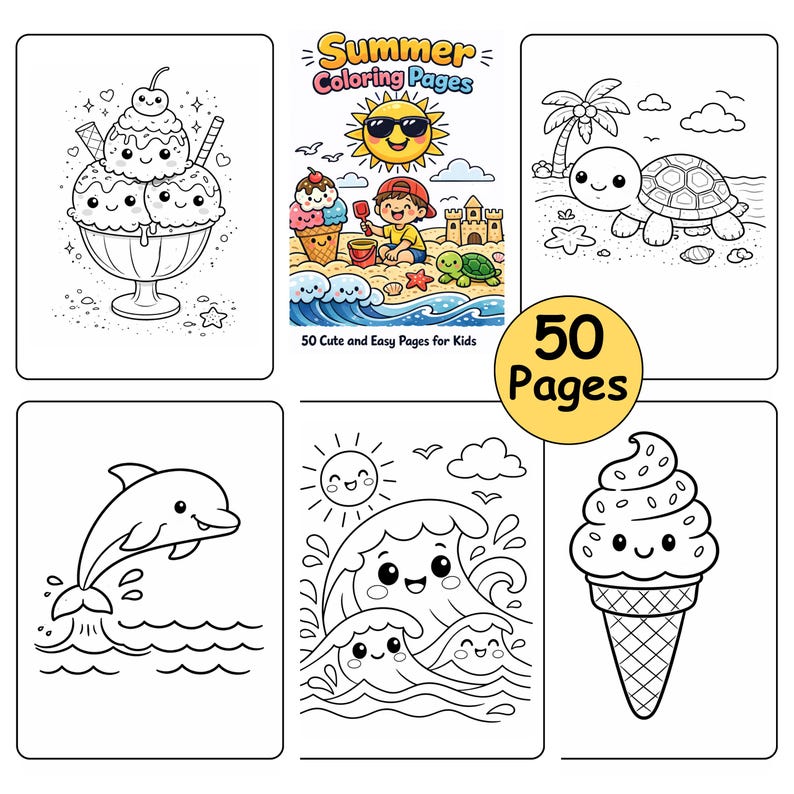 50 Summer Coloring Pages for Kids | Toddler Coloring Page PDF | 8.5x11 ...