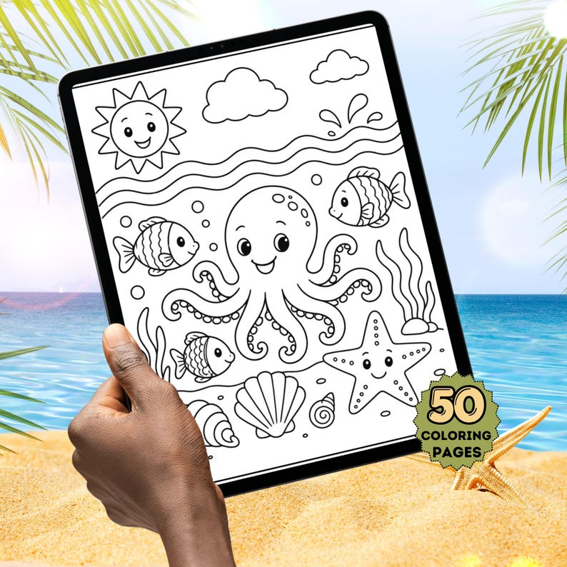Summer Beach Coloring Book | Bold Outlines, Seaside Scenes (50 Pages ...