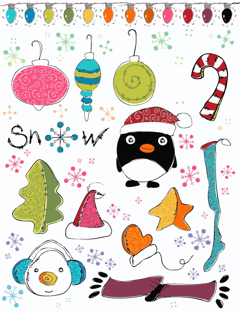 Winter Clipart Cute Holiday Clip Art Hand Drawn Icons Cute ...