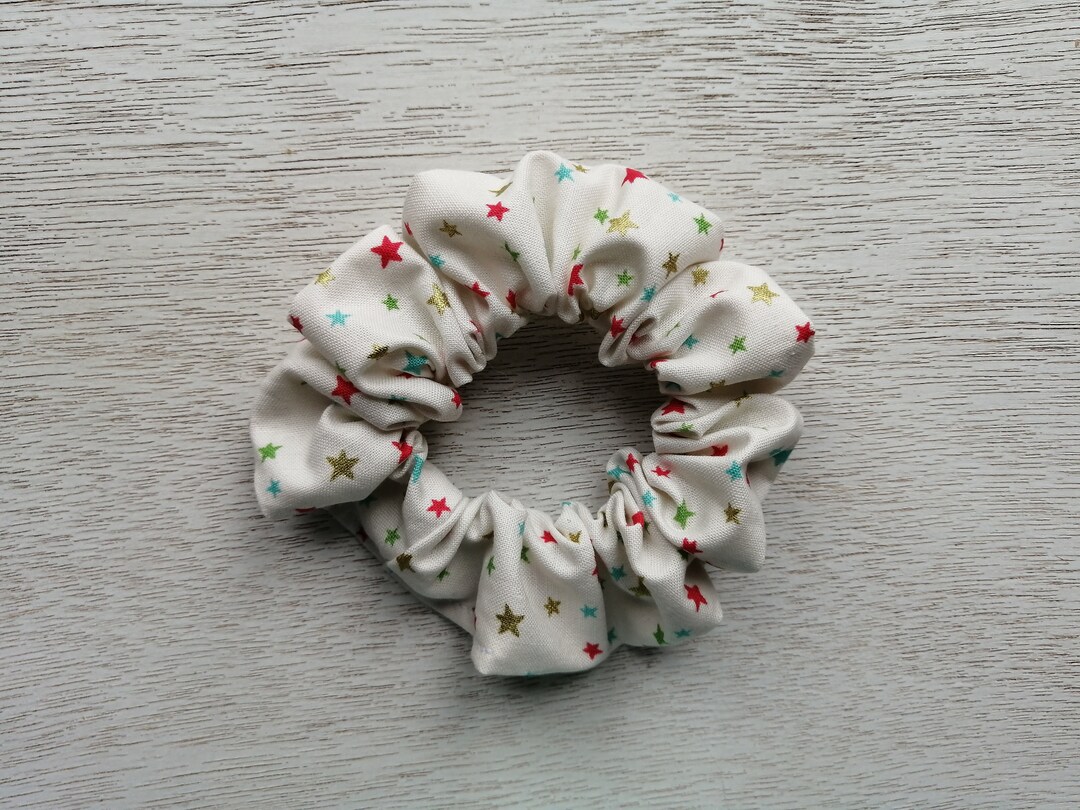 Star Scrunchie, Beige Scrunchie, Star Pattern, Hair Scrunchie, Cotton ...