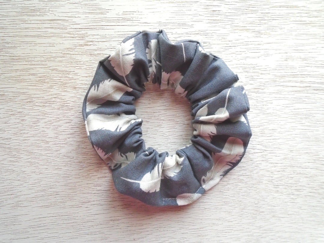 Feather Scrunchie, Boho Scrunchie, Gray Scrunchie, White Scrunchie ...
