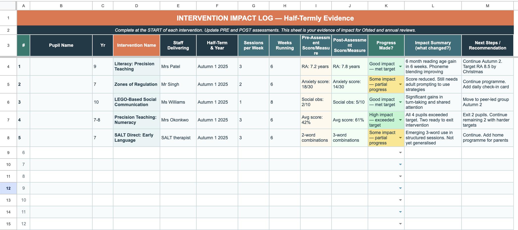 UK SENCO SEND Provision Map | Whole School Tracker, Intervention Log ...