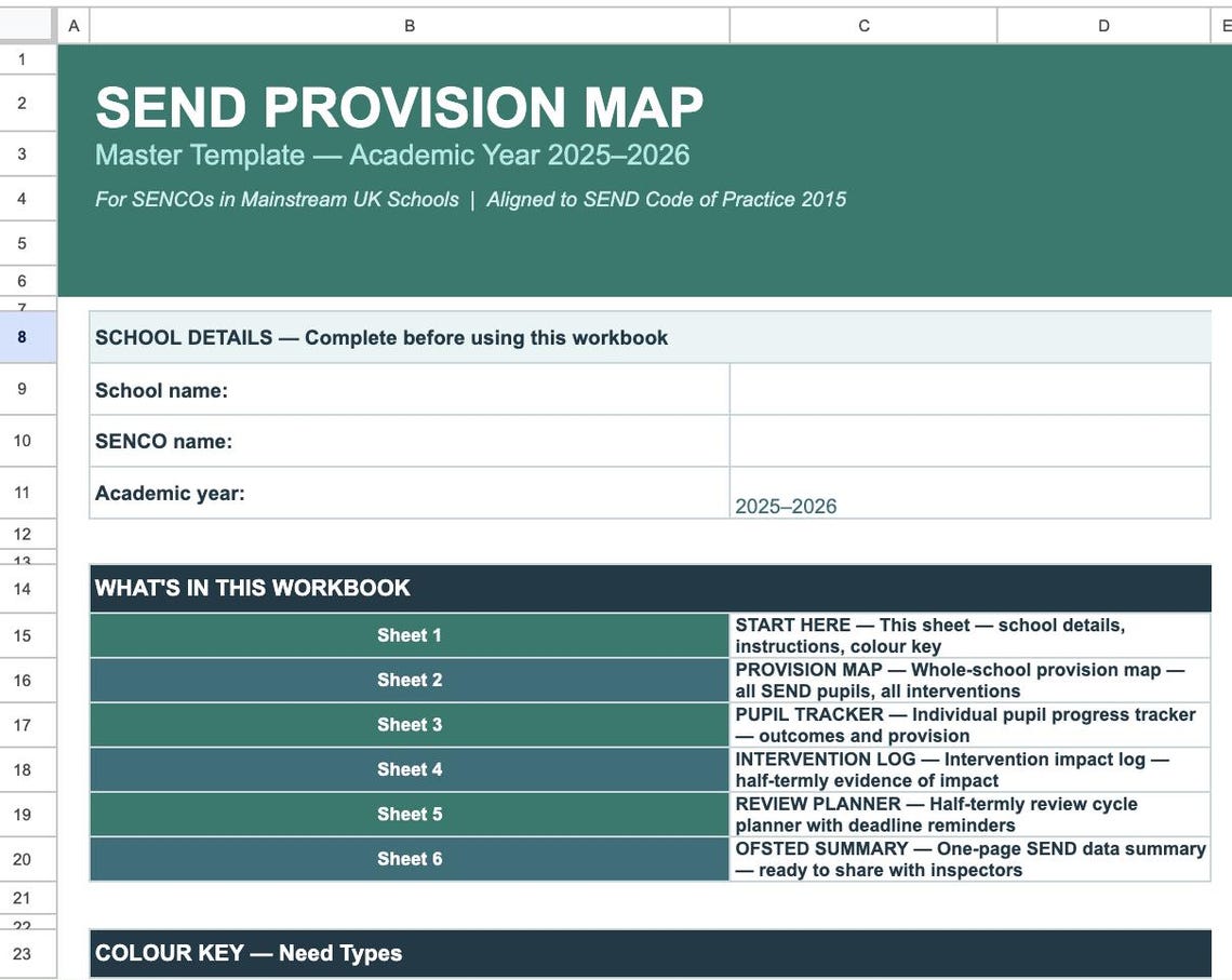UK SENCO SEND Provision Map | Whole School Tracker, Intervention Log ...