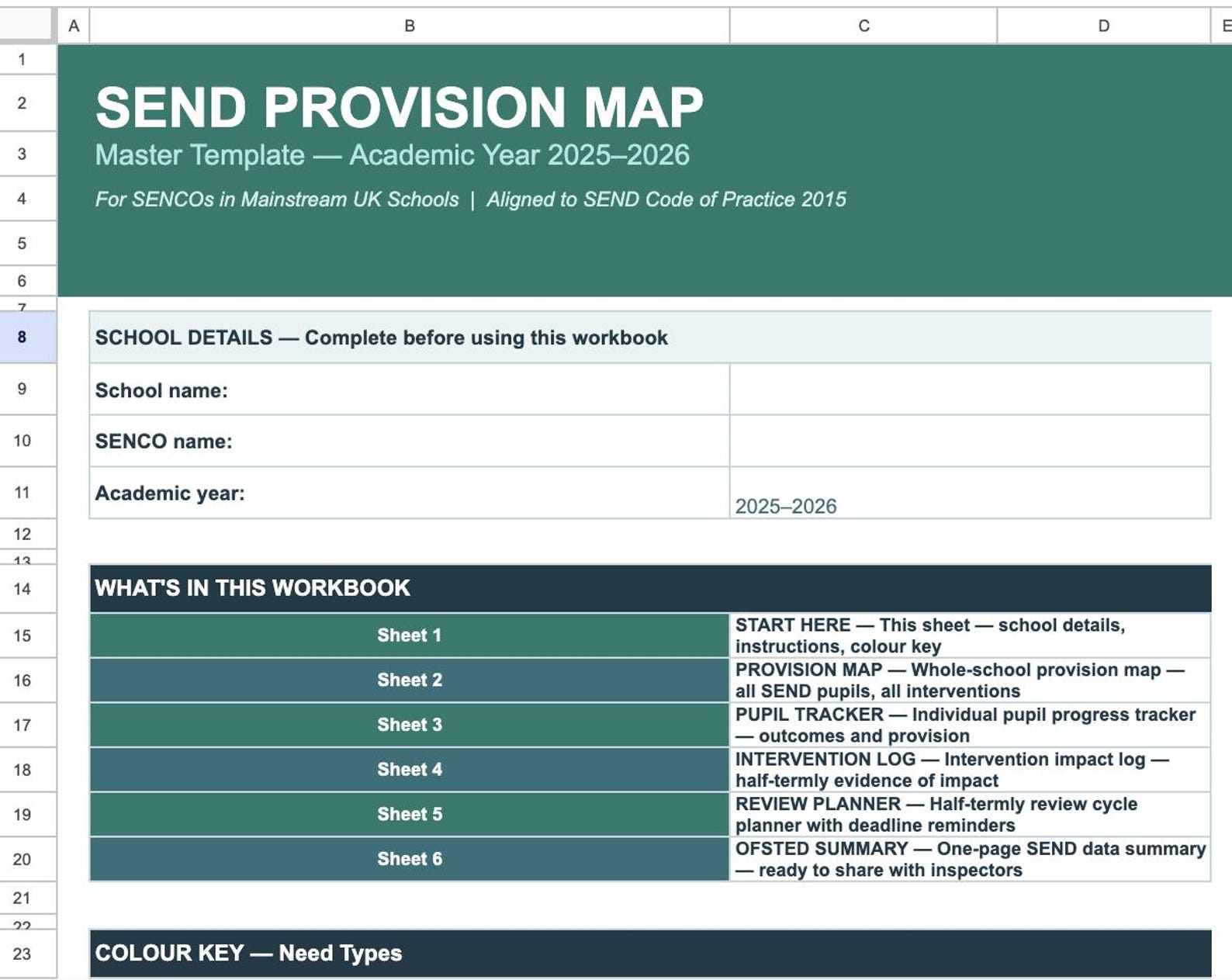 SEND Provision Map Template | U.K SENCO Google Sheets | Whole School ...