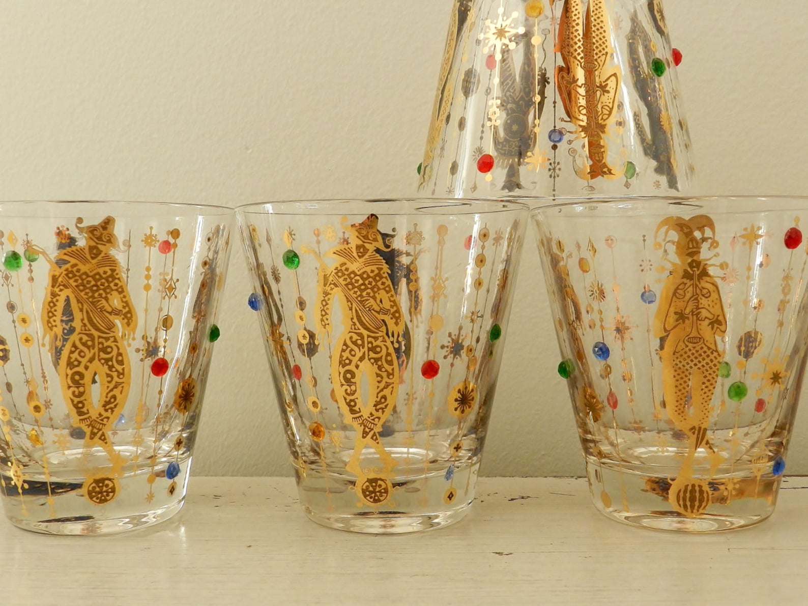 Vintage Culver Cocktail Glasses Mardi Gras Gold Jester Design Etsy
