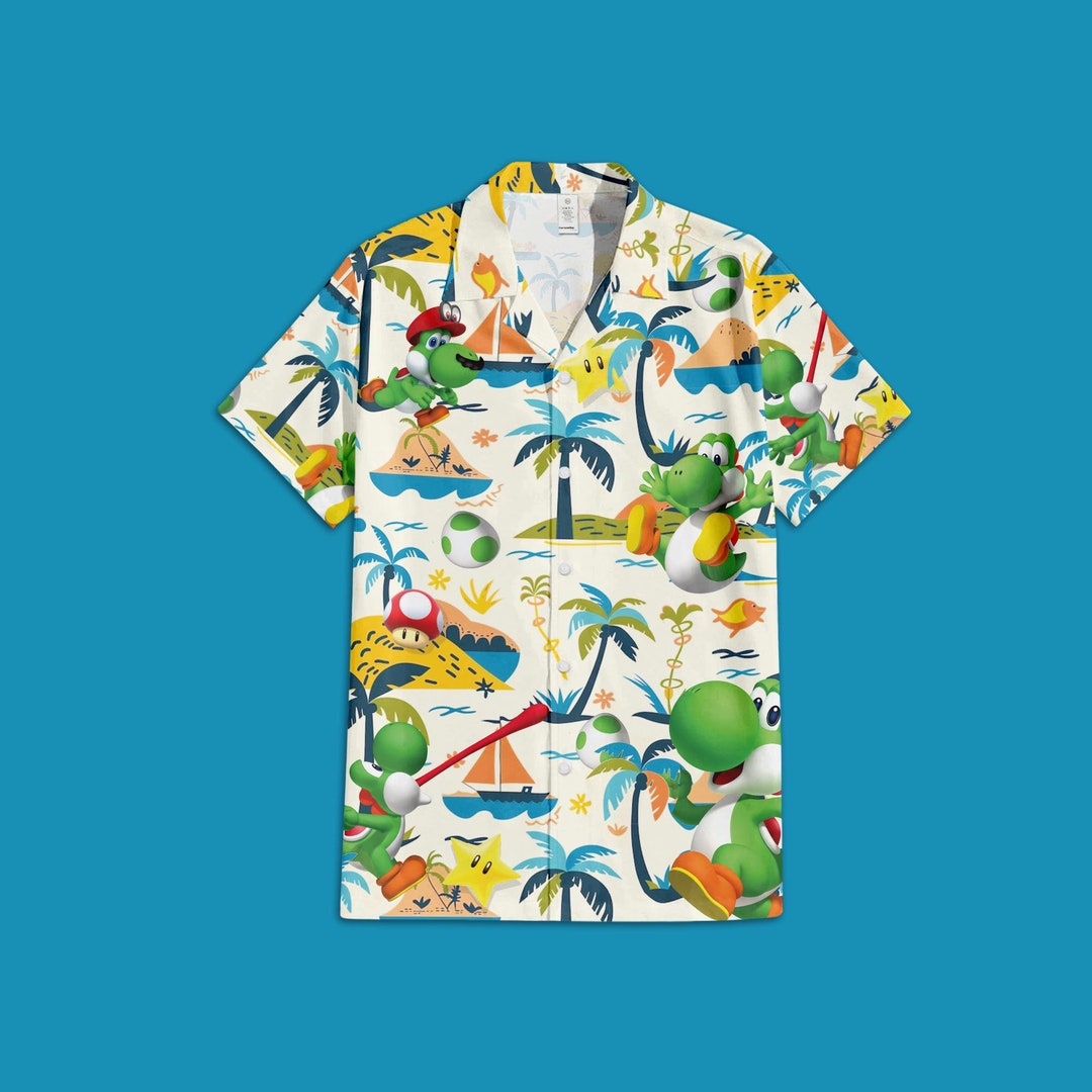 Yoshi and Star Mario Tropical Hawaiian Shirt - Nintendo Characters ...