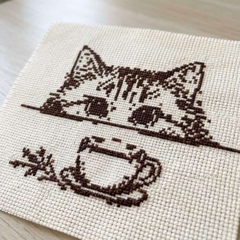 Cat Coffee Cross Stitch Pattern Black Cat PDF Digital Embroidery Chart ...