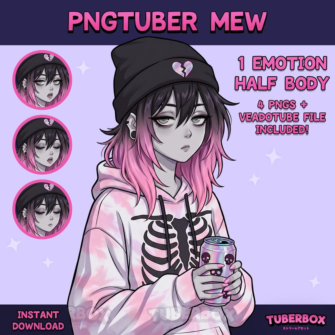 Female Pngtuber - Pastel Emo Premade Pngtuber Girl - PNG Tuber Model ...