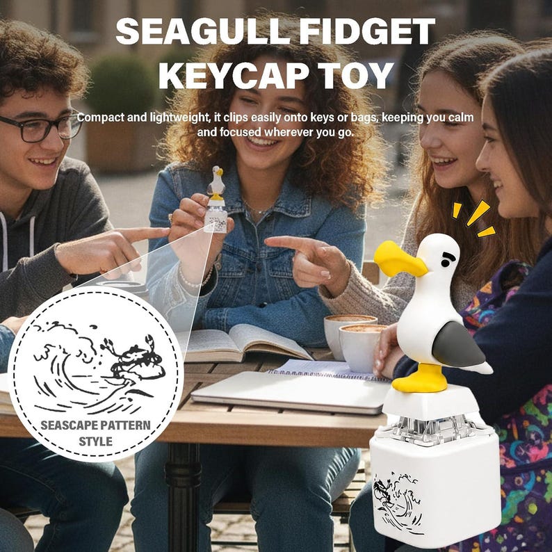 Cute Seagull Fidget Clicker Keychain, Press to Light up & Make Sound ...