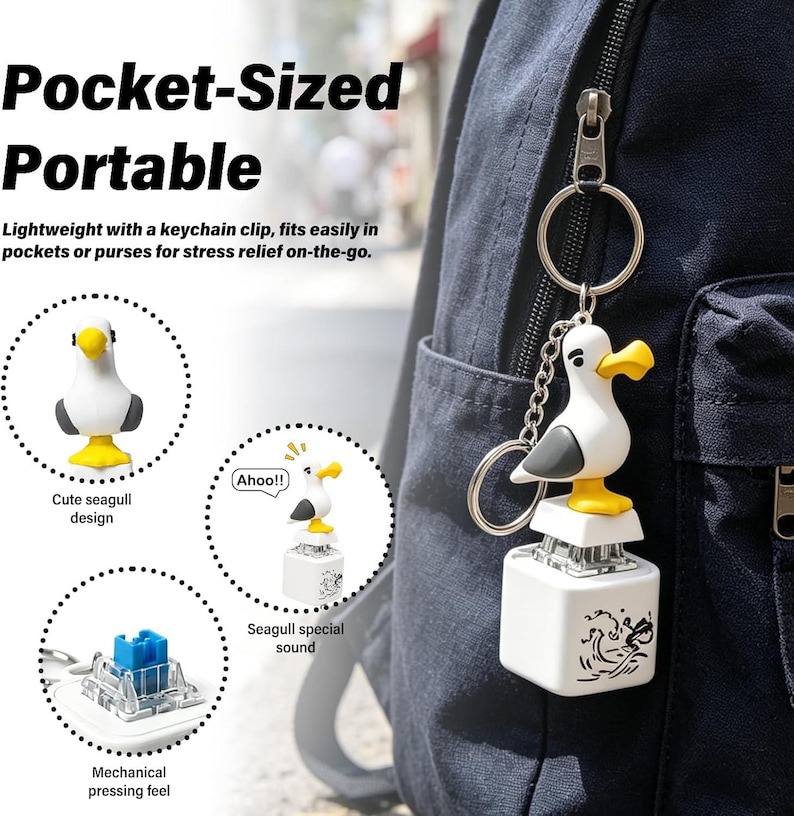 Cute Seagull Fidget Clicker Keychain, Press to Light up & Make Sound ...
