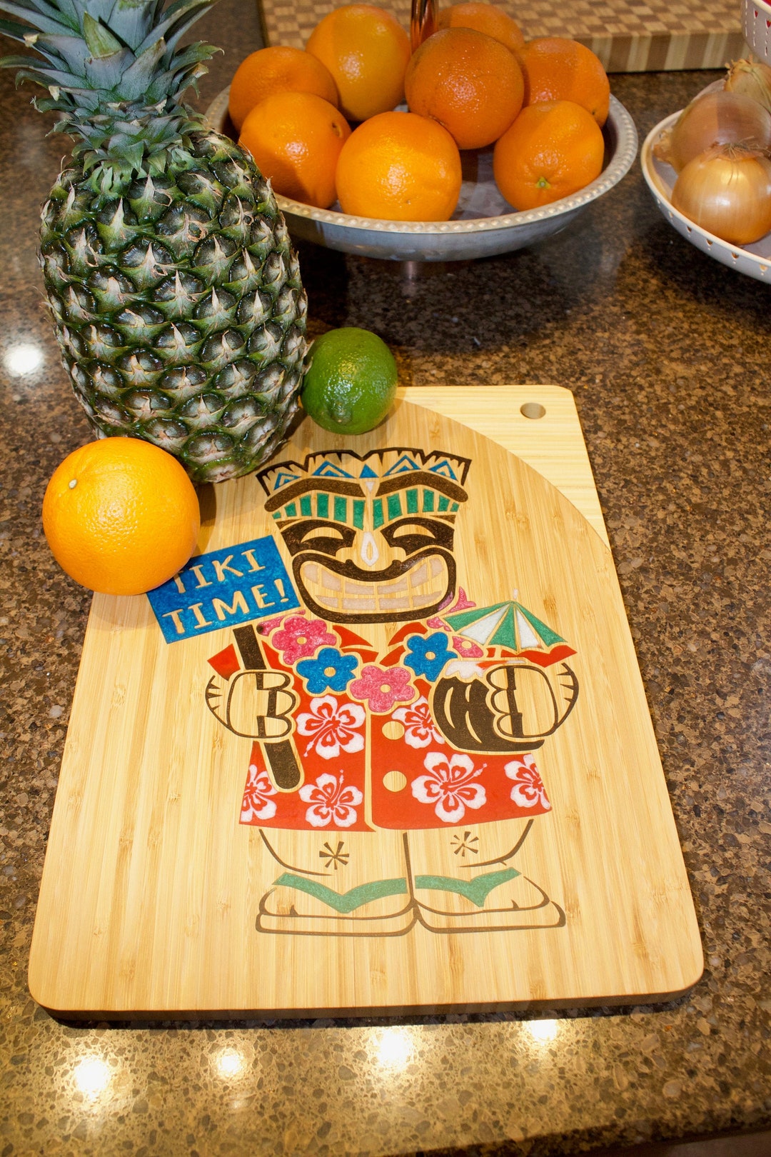 Tiki Time God Bamboo Cutting Board Tiki Bar Summer Party Tropical ...