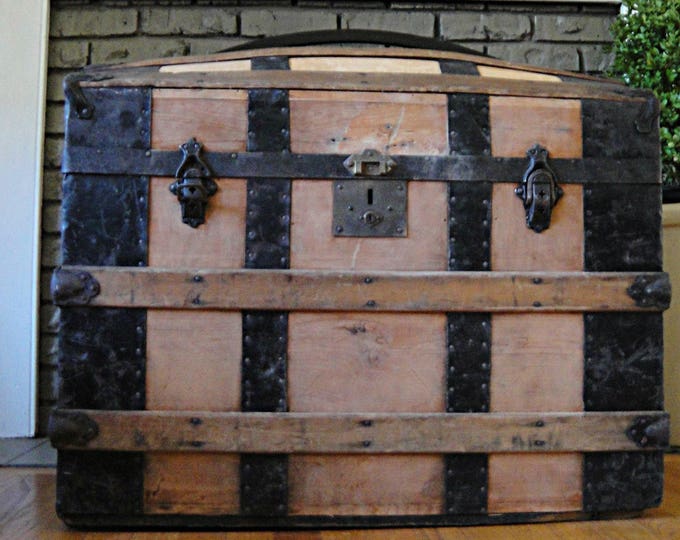 Trunk 1860's Antique Steamer Trunk Saratoga Barrel Top Footlocker ...
