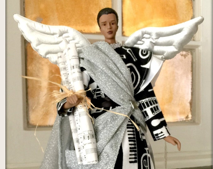 Male Angel Tree Topper, Christmas Angel, Music Themed Black Male ...