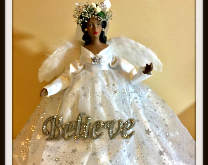 Black Angel Tree Topper, African American Christmas Angel, Porcelain ...