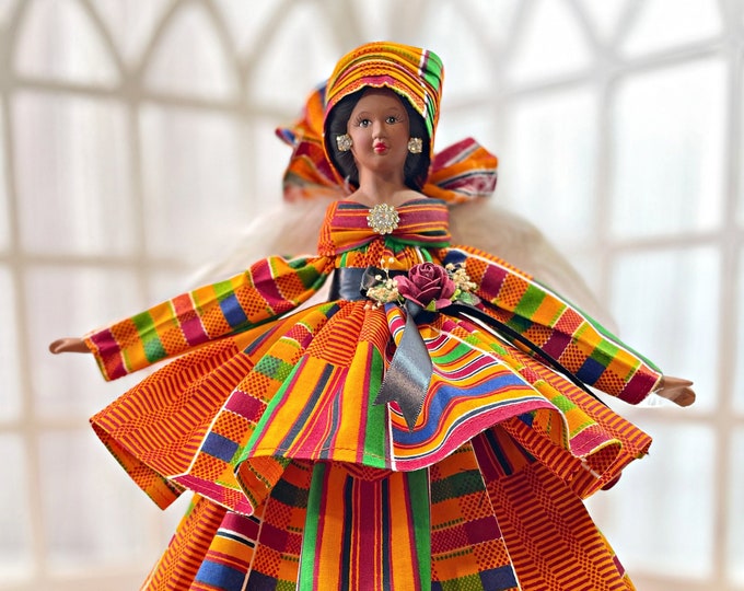 Kente Cloth African American Angel Tree Topper, One of A Kind Handmade ...