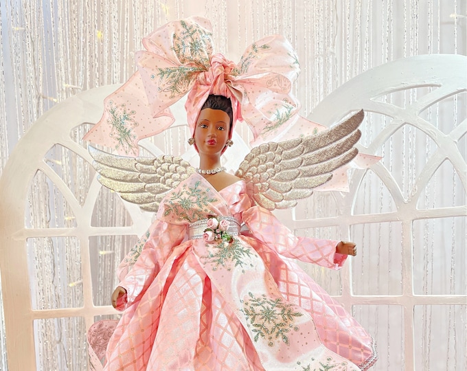 Mantle Sized Pink African American Christmas Angel Tree Topper 18 Inch ...