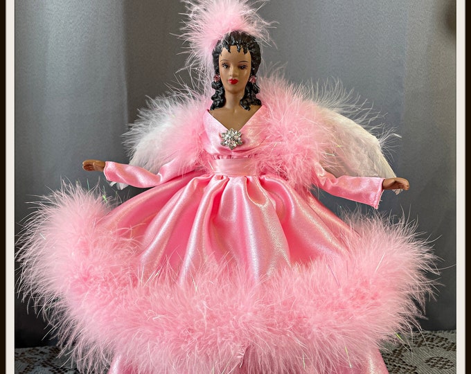 African American Pink Christmas Angel, Black Angel Tree Topper, Pink ...