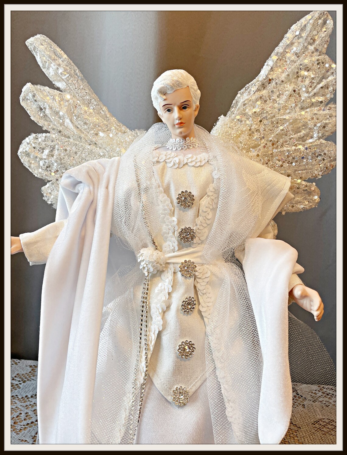 Male Angel Tree Topper Winter Blessings All White Christmas | Etsy