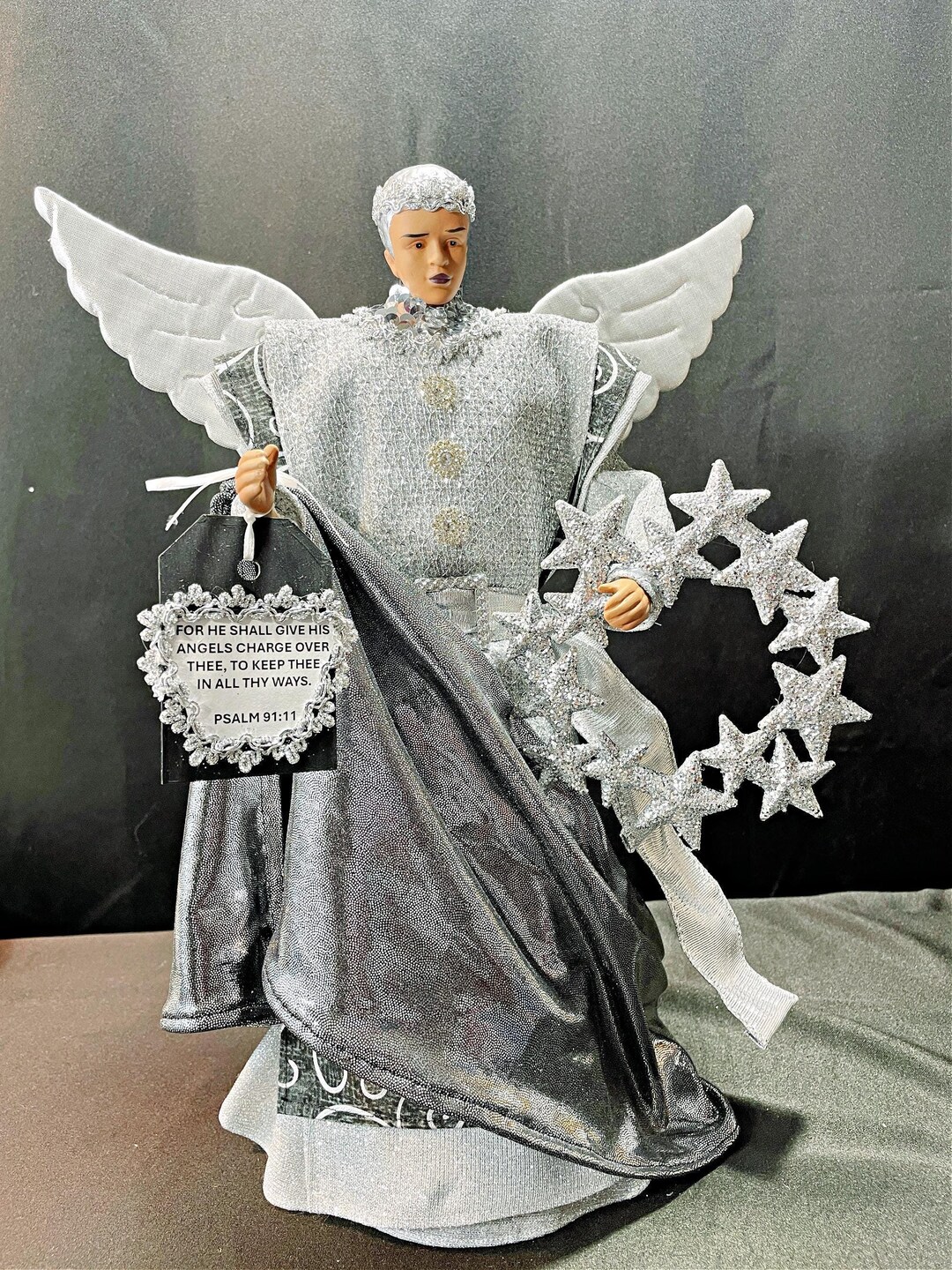 Handmade Black Male Angel Treetop in Silver Gown: Christmas Holiday ...