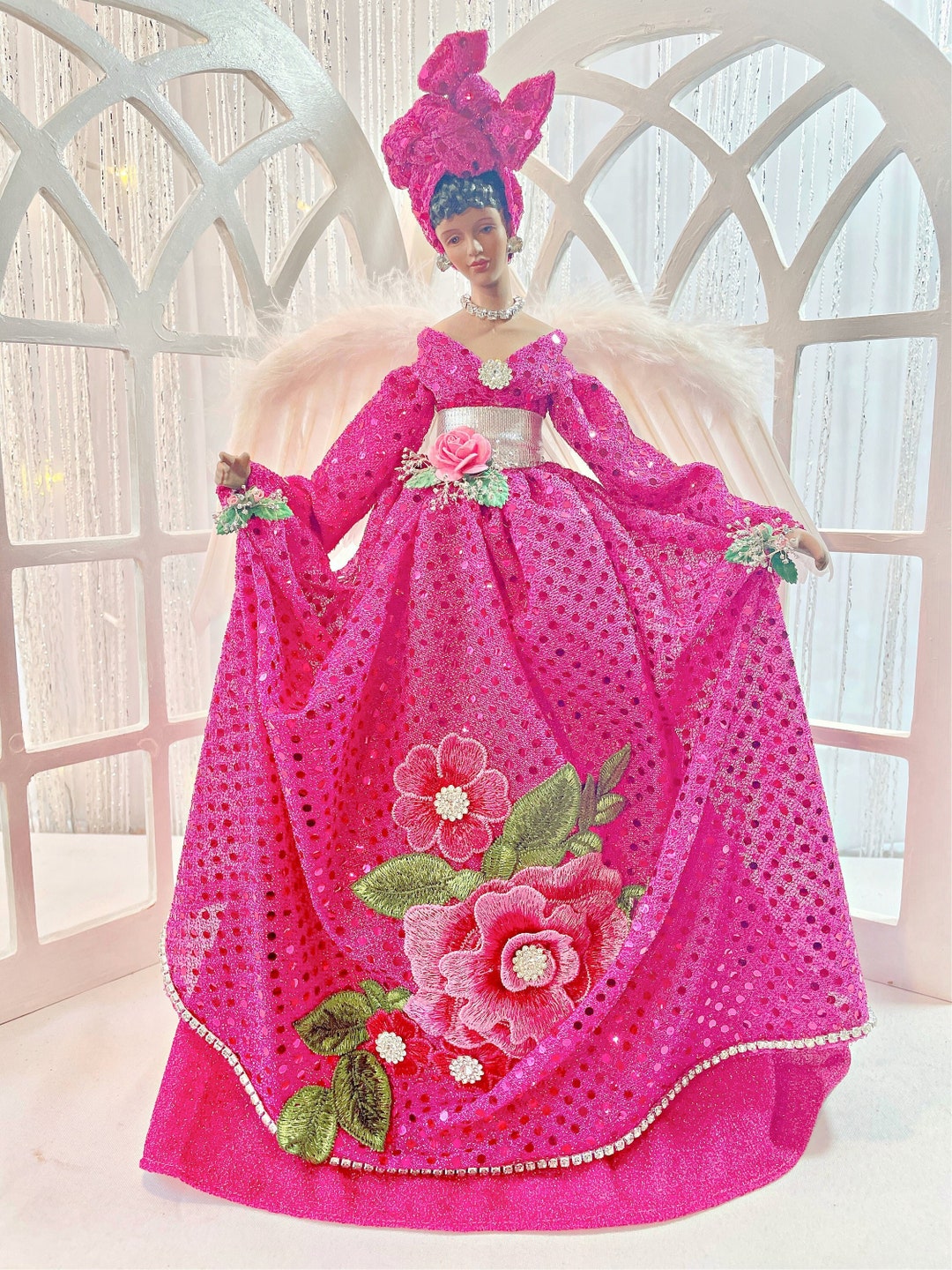 Hot Pink Christmas Angel Tree Topper African American Holiday Treetop ...