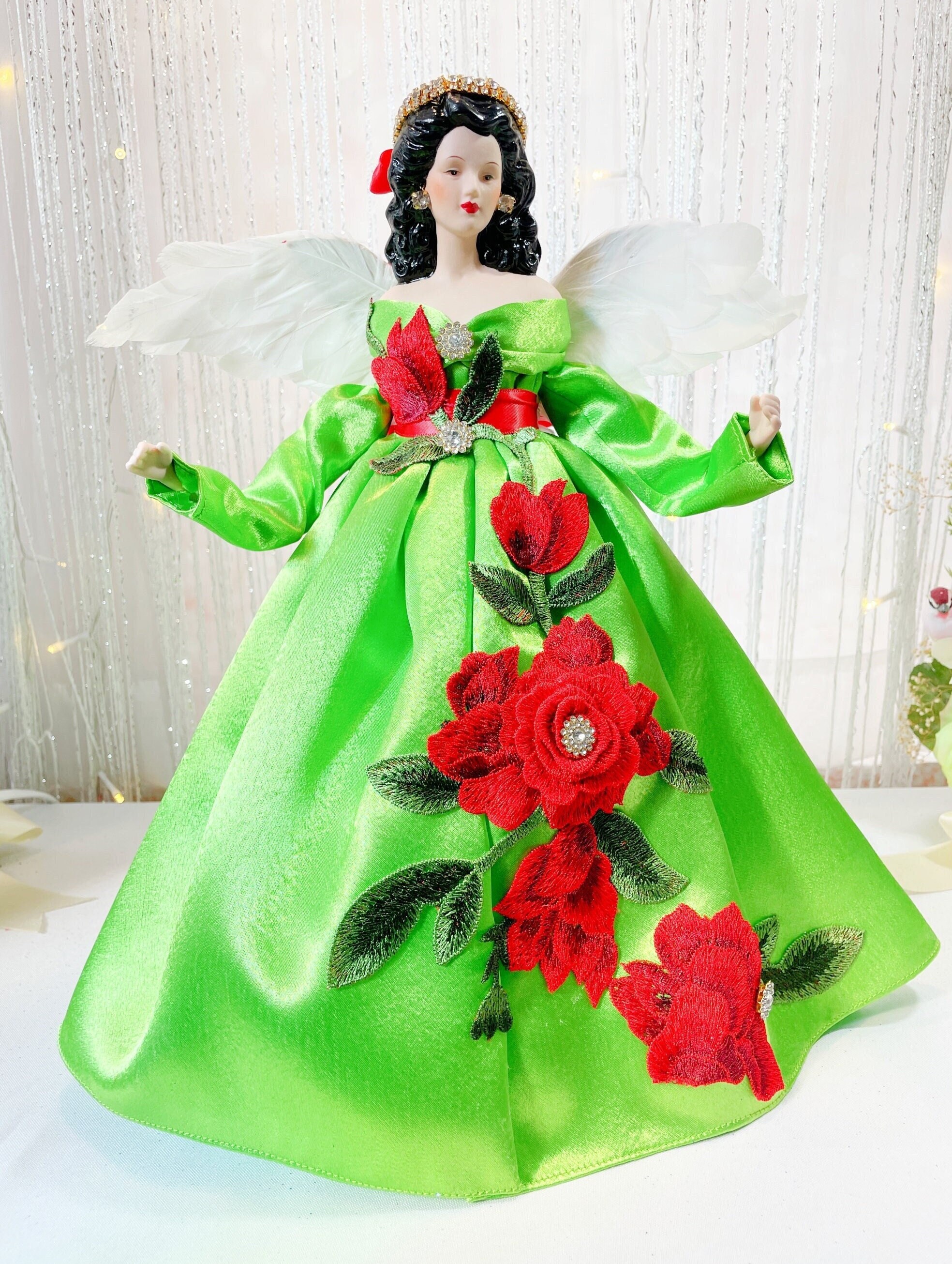 Dark Green Angel Tree Topper Christmas Tree Topper Retractable Top Hat