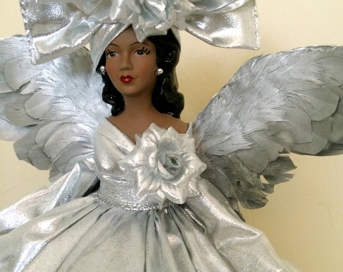 Silver Christmas Angel Tree Topper African American OOAK Black Angel ...