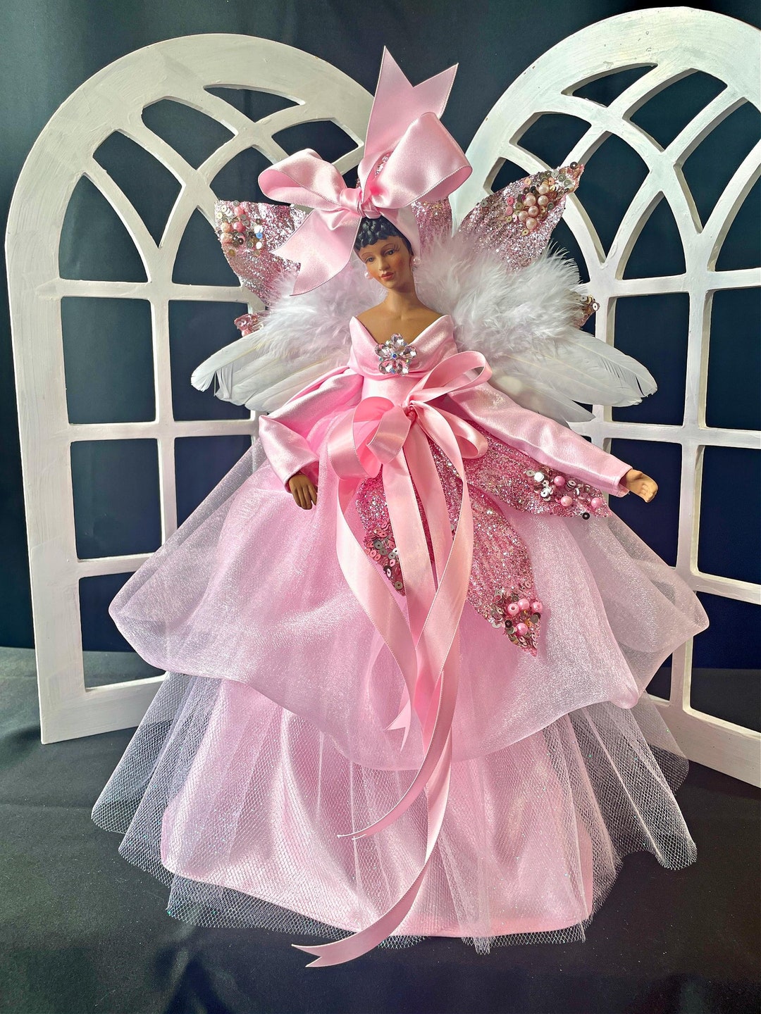 Pink Christmas Angel Treetopper African American, Black Holiday Angel ...
