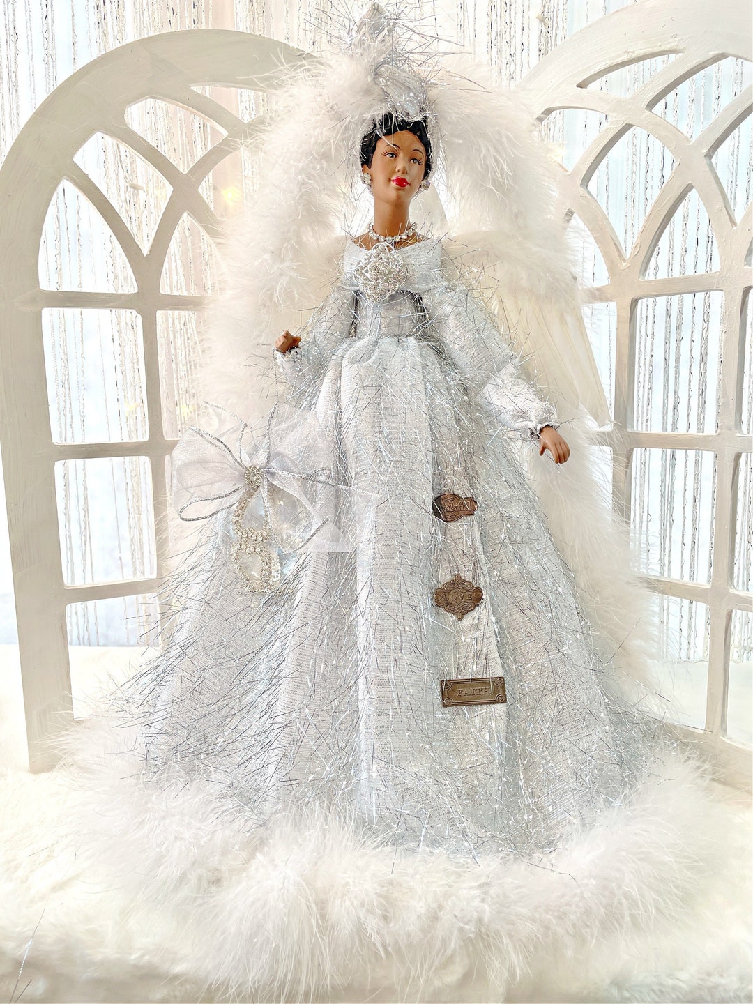 Large 18 Inch Christmas Angel Treetopper Mantle Sized Silver Holiday ...