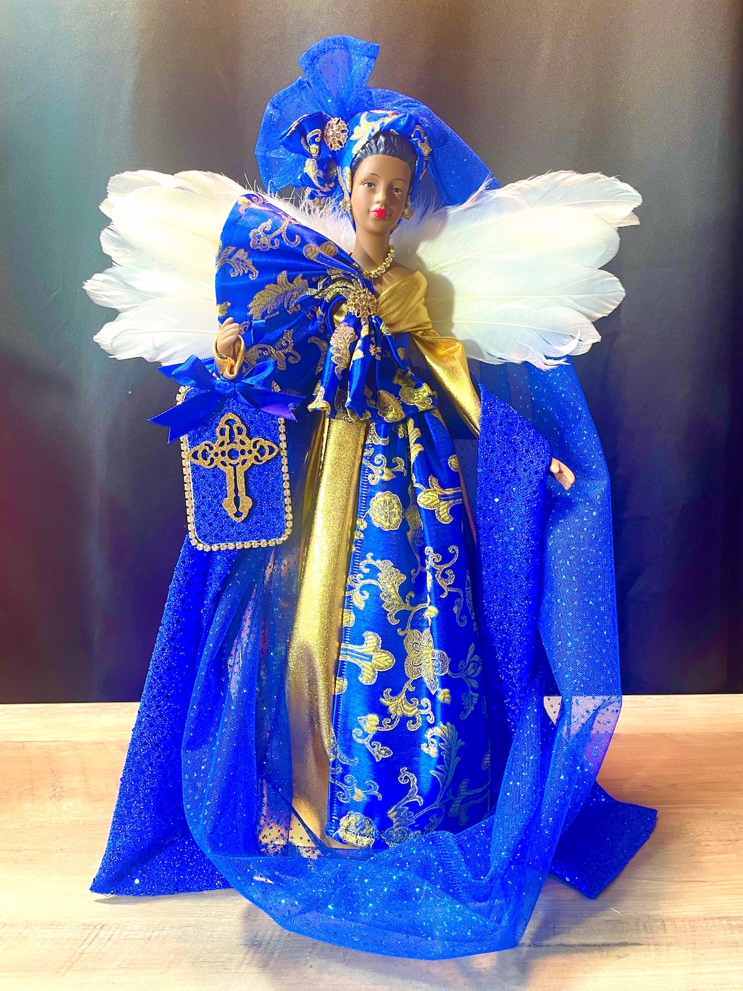 Christmas Angel Tree Topper Mantle Sized Royal Blue and Gold African ...