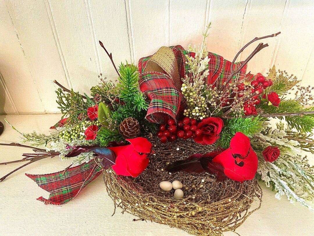 Red Cardinal Tartan Table Swag Centerpiece Handcrafted Tartan Floral ...