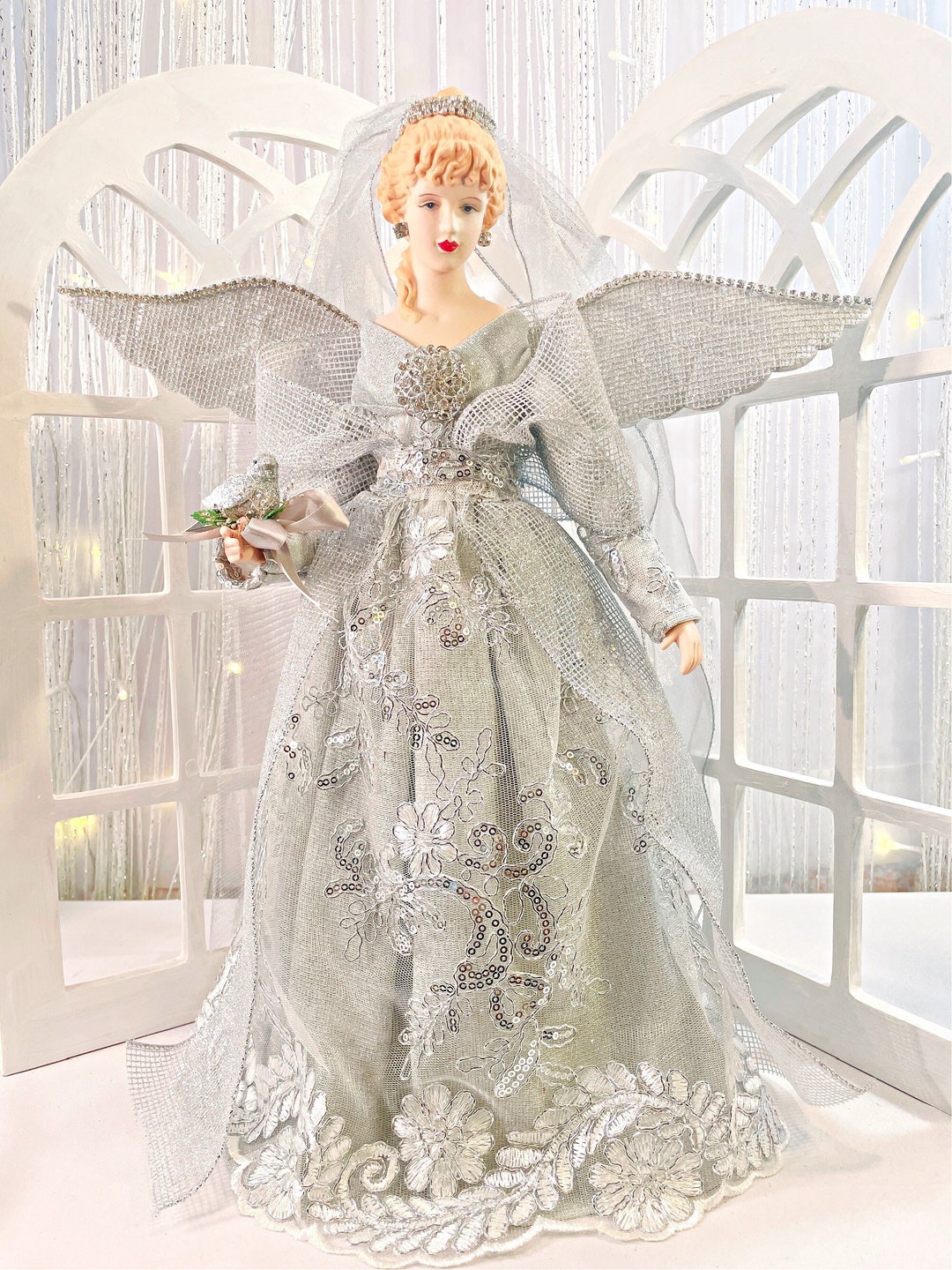 Mantle Decoration Large Silver Christmas Angel Treetopper 18 Inch Tall ...