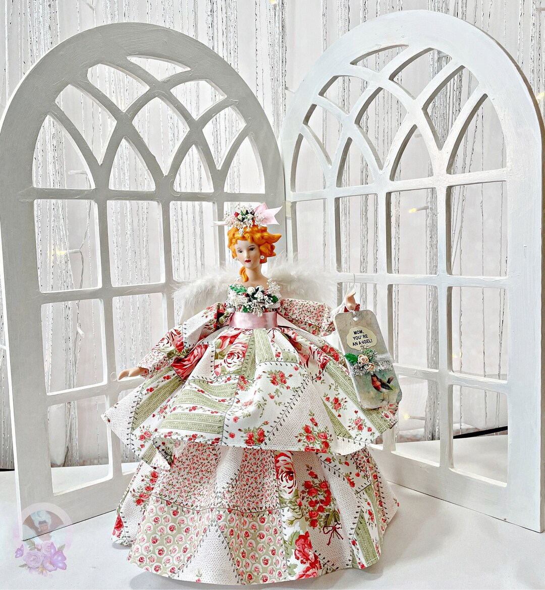 Victorian Inspired Angel Tree Topper Pink Salmon and Green, Sisters ...