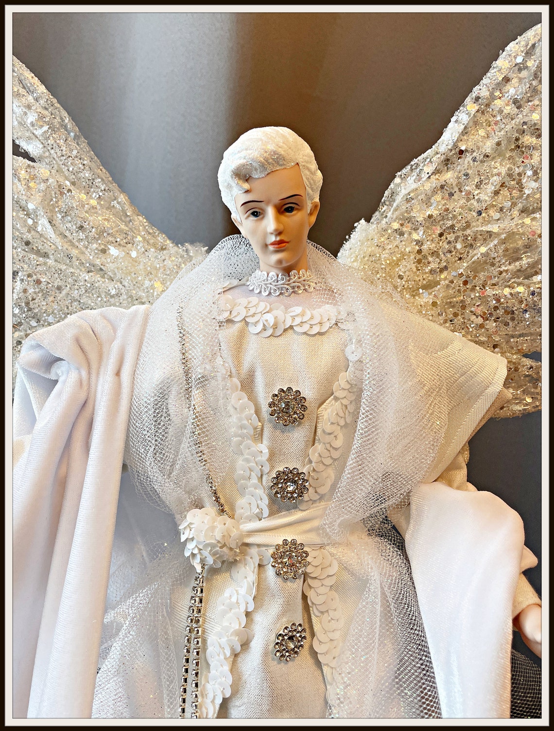 Male Angel Tree Topper Winter Blessings All White Christmas | Etsy