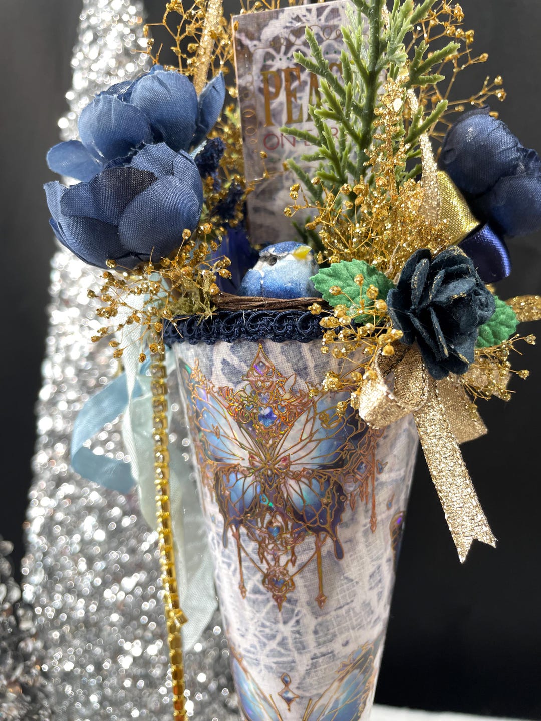 Victorian Tussie Mussie: Blue Butterfly Flower Cone, OOAK Home Decor - Etsy