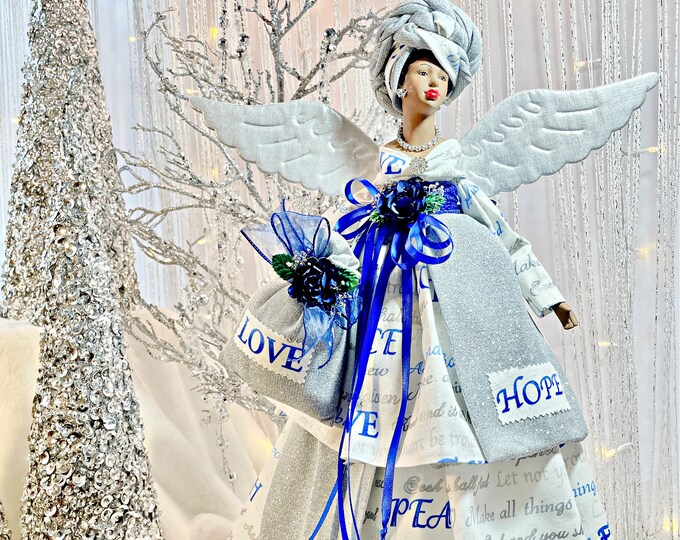 Silver and Royal Blue Christmas Angel Treetopper 18 in Tall Black ...