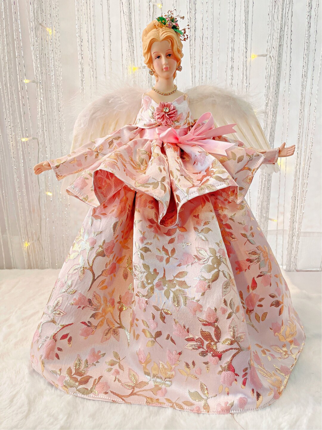 Christmas Angel Treetopper 15 Inch Tall Treetop Angel in Pink and Gold ...