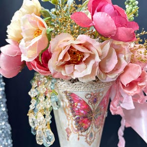 Victorian Tussie Mussie Pink Butterfly Christmas Ornament Flower Cone ...