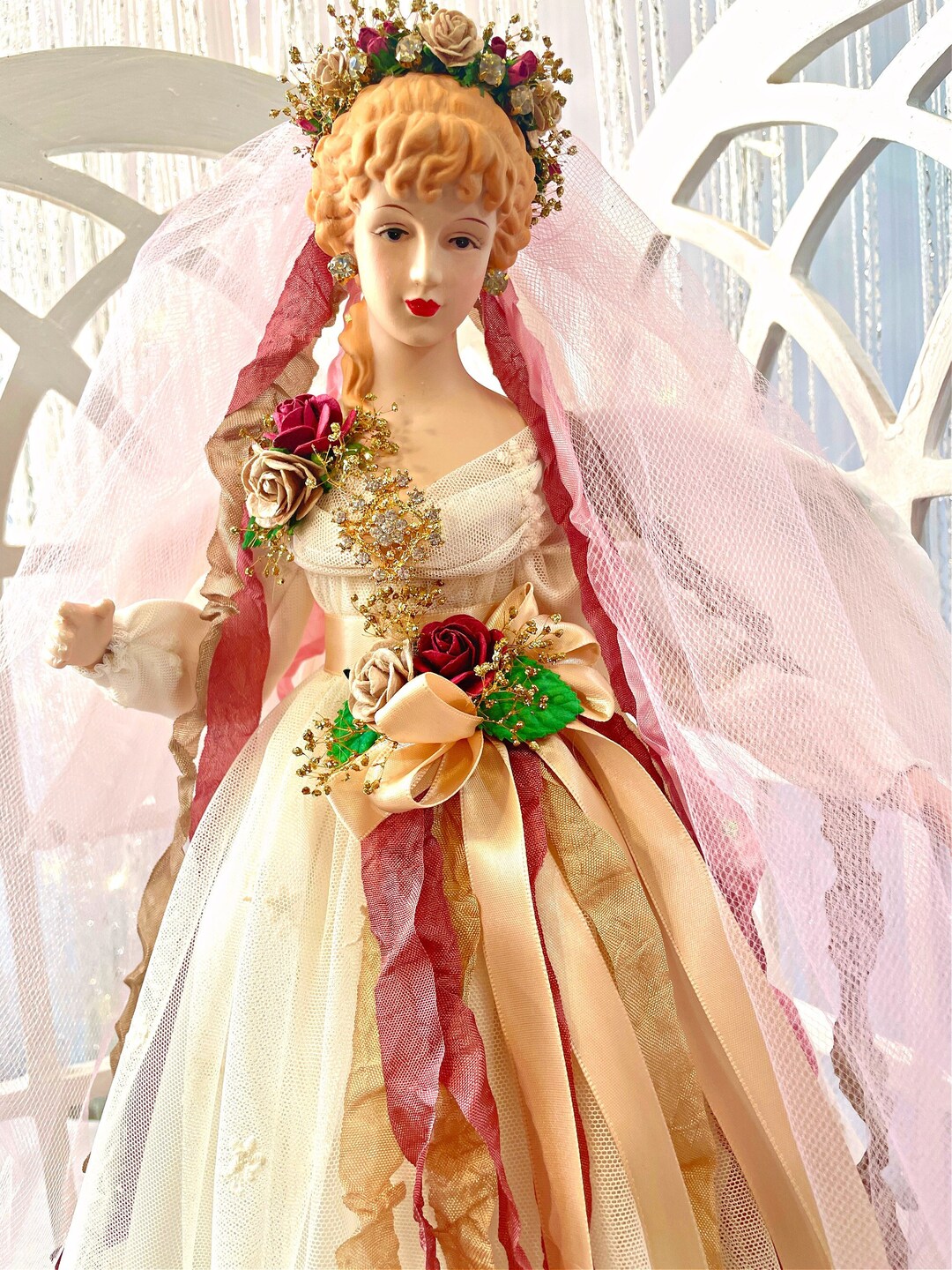 Mantle Sized Victorian Christmas Angel in Ivory and Shades of Pinks 18 ...