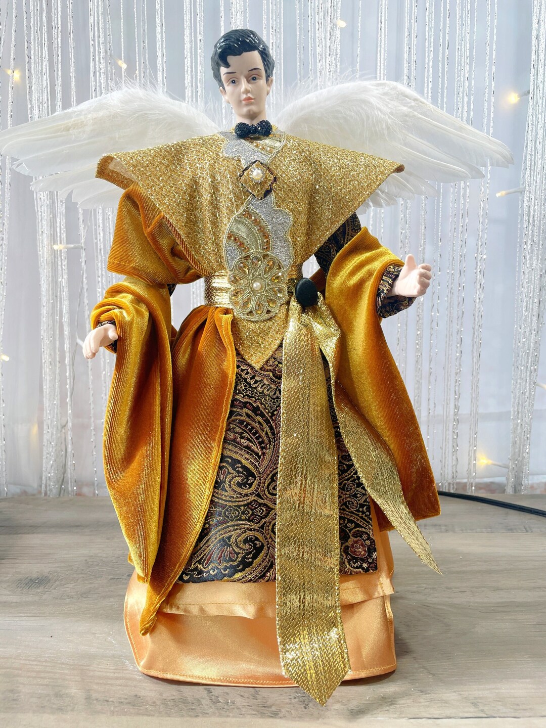 Male Gold Christmas Angel Treetopper Dark Haired Latino Man Treetop ...