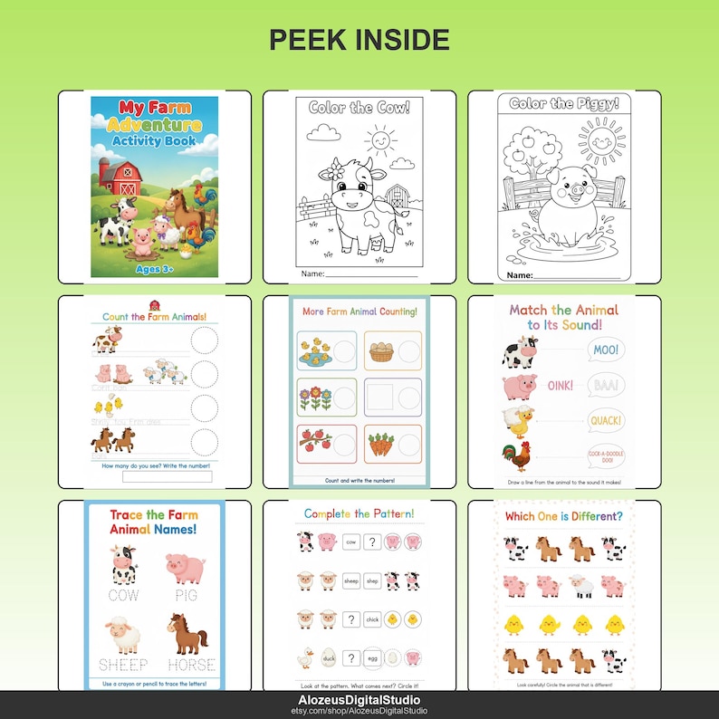 Farm Animals Preschool Activity Pack | Counting, Coloring, Tracing ...