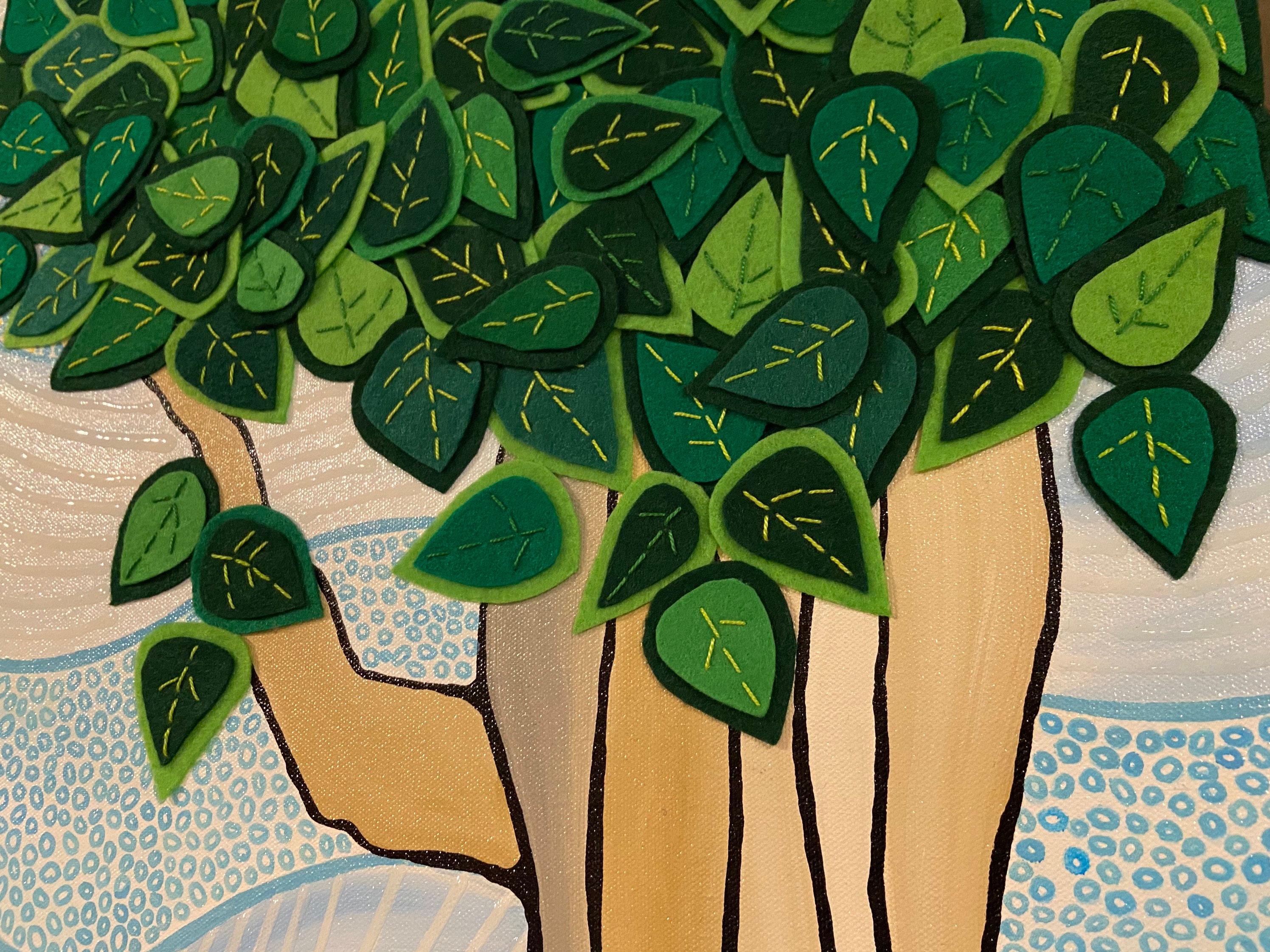 Two Trees - Acrylic Painting on Canvas With Felt Appliques (40"x30") - Etsy