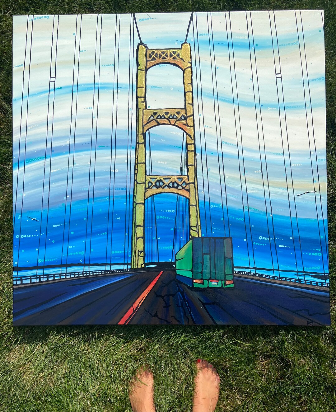 The Kraken Bridge 36x36 Mackinaw Bridge Painting - Etsy