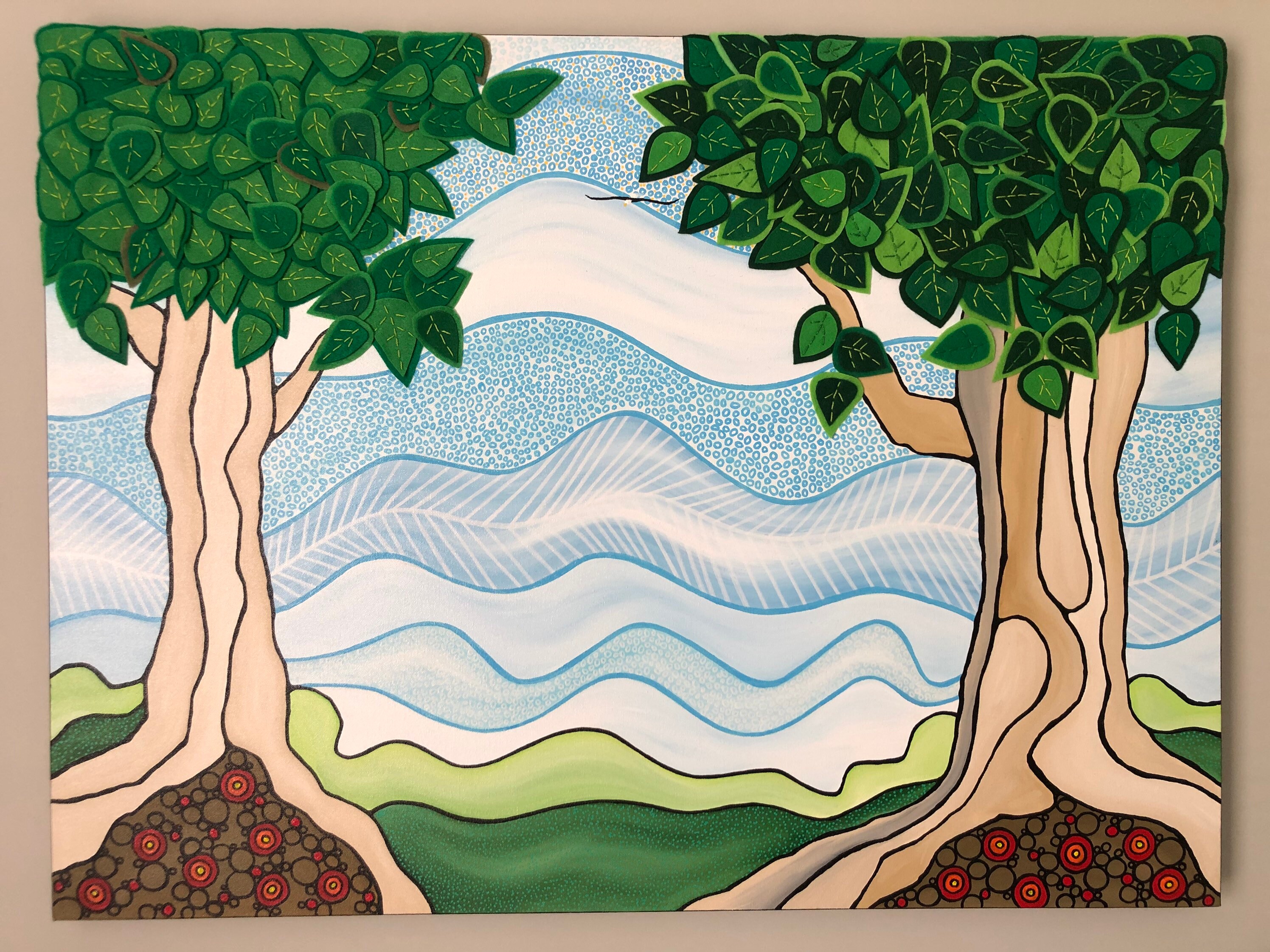 Two Trees - Acrylic Painting on Canvas With Felt Appliques (40"x30") - Etsy