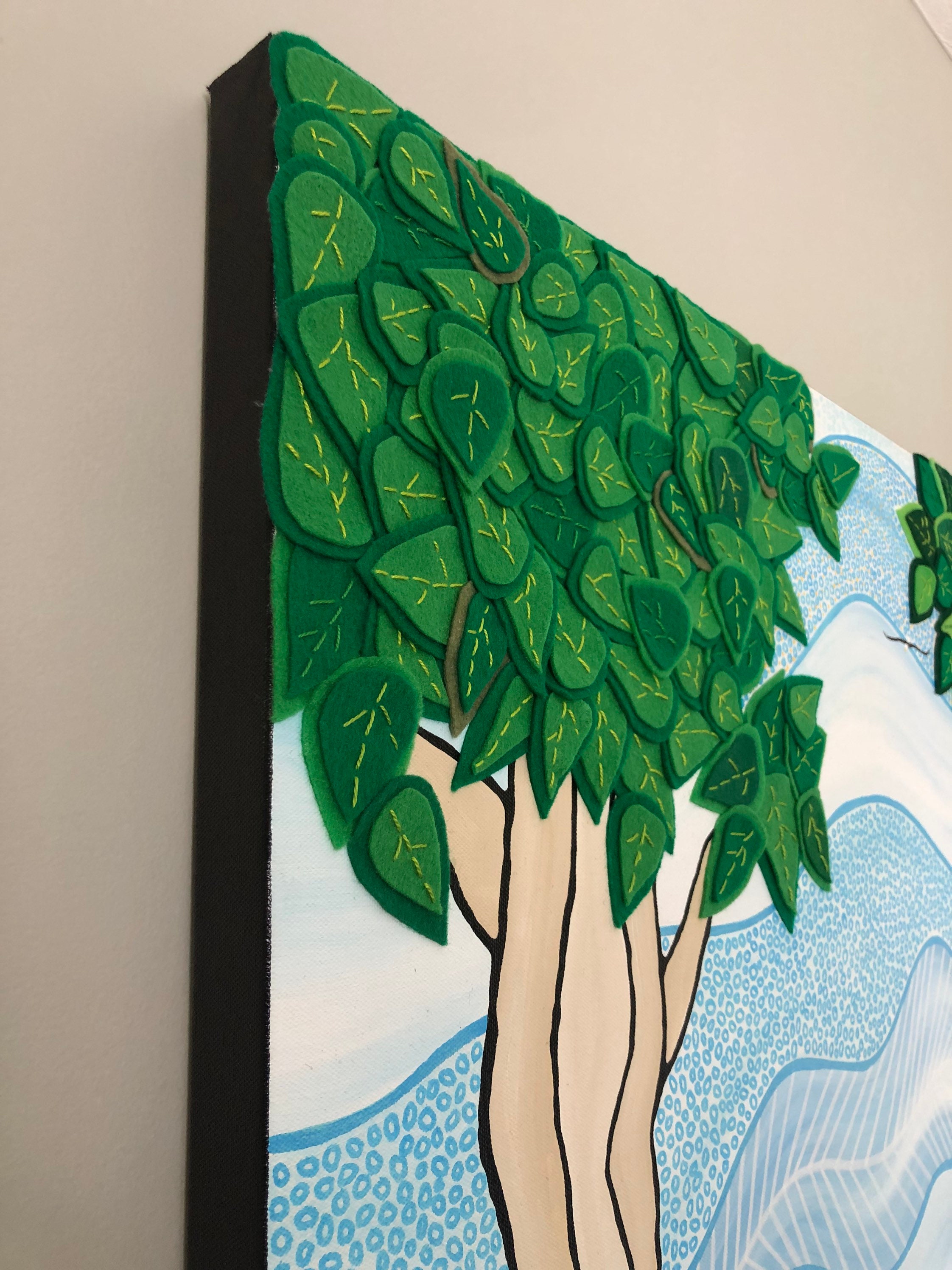 Two Trees - Acrylic Painting on Canvas With Felt Appliques (40"x30") - Etsy