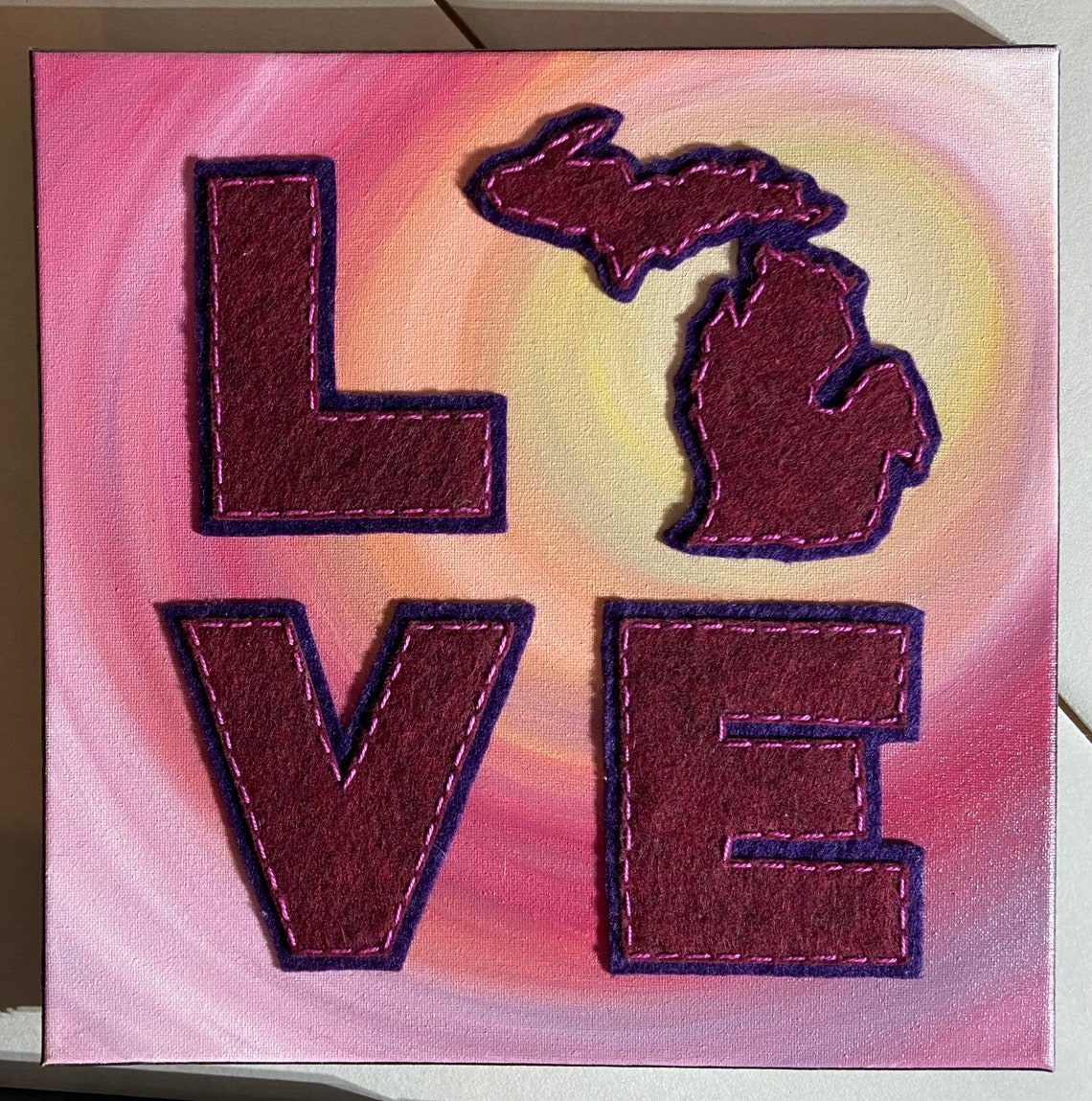 Michigan LOVE Painted Canvas With Applique - Etsy